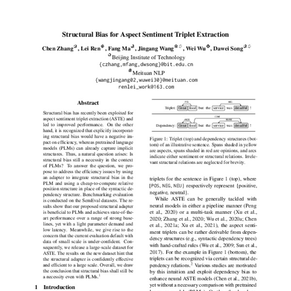 Structural Bias For Aspect Sentiment Triplet Extraction Acl Anthology