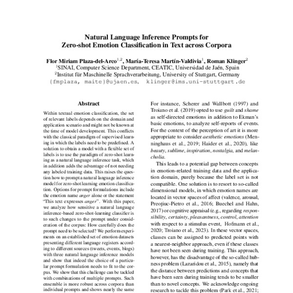 Natural Language Inference Prompts for Zero-shot Emotion Classification in Text across Corpora ...