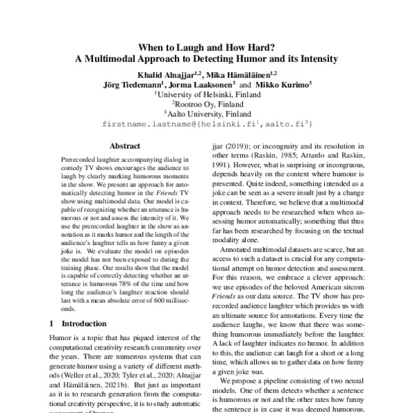 When to Laugh and How Hard? A Multimodal Approach to Detecting Humor ...