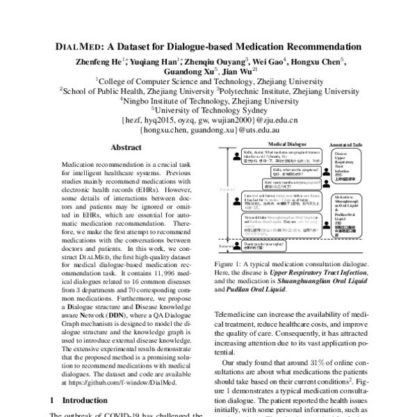 DialMed: A Dataset for Dialogue-based Medication Recommendation - ACL ...