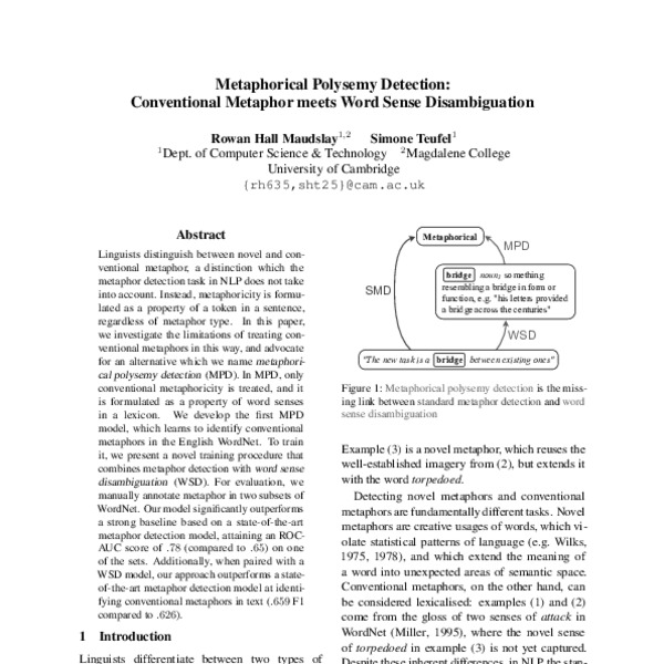 Metaphorical Polysemy Detection: Conventional Metaphor Meets Word Sense ...