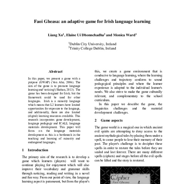 Faoi Gheasa an adaptive game for Irish language learning - ACL Anthology