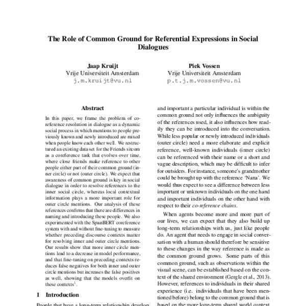 The Role of Common Ground for Referential Expressions in Social ...