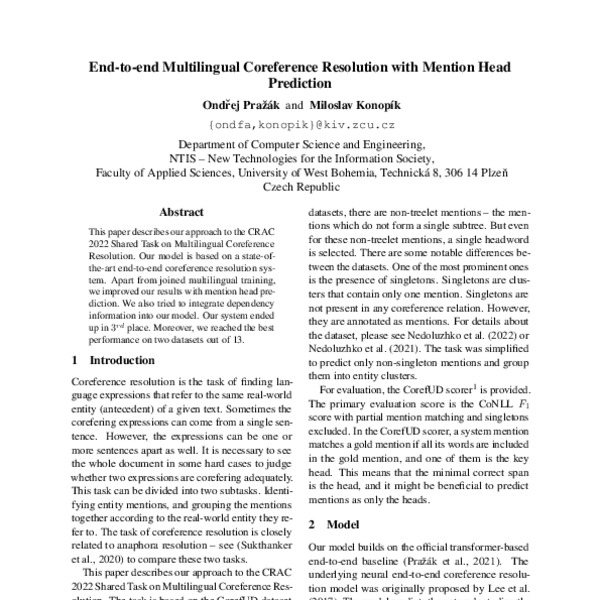 End-to-end Multilingual Coreference Resolution with Mention Head Prediction - ACL Anthology