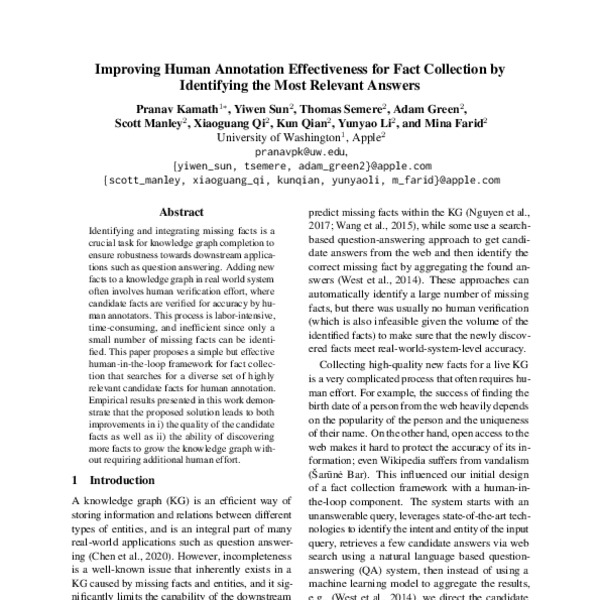 Improving Human Annotation Effectiveness for Fact Collection by ...