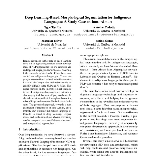 Deep Learning-Based Morphological Segmentation for Indigenous Languages ...
