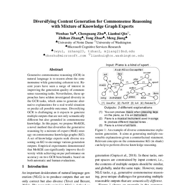 Diversifying Content Generation for Commonsense Reasoning with Mixture of Knowledge Graph ...