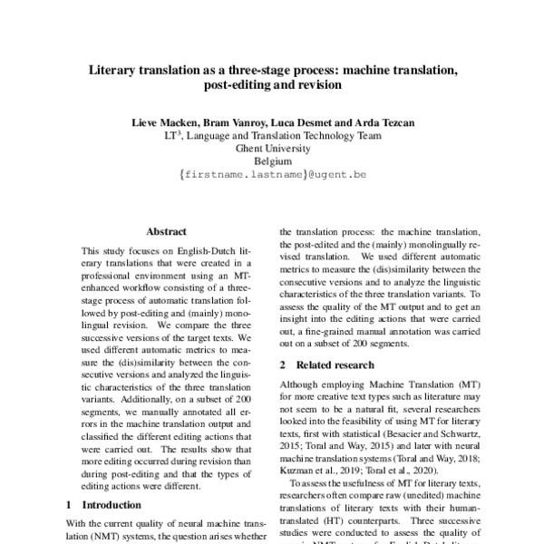 Literary translation as a three-stage process: machine translation ...