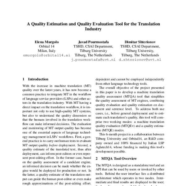 A Quality Estimation and Quality Evaluation Tool for the Translation ...