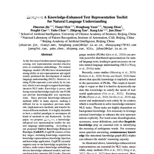 CogKTR: A Knowledge-Enhanced Text Representation Toolkit for Natural ...