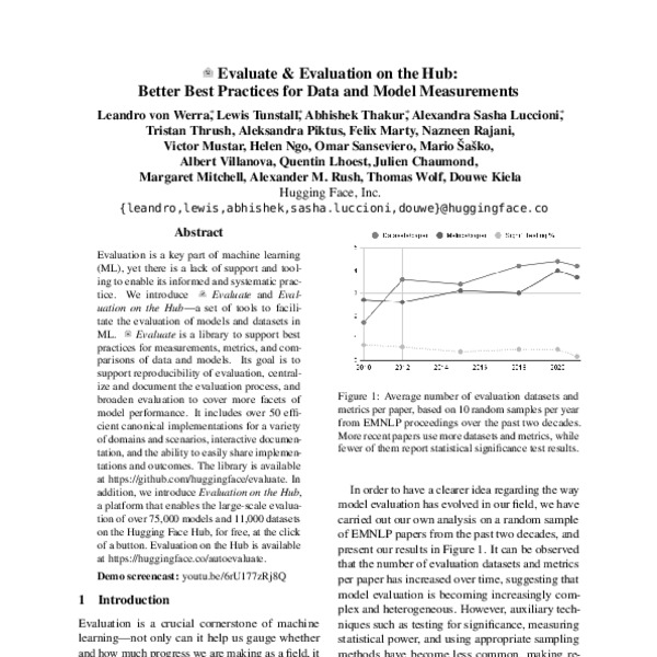 Evaluate & Evaluation on the Hub: Better Best Practices for Data and Model Measurements - ACL ...