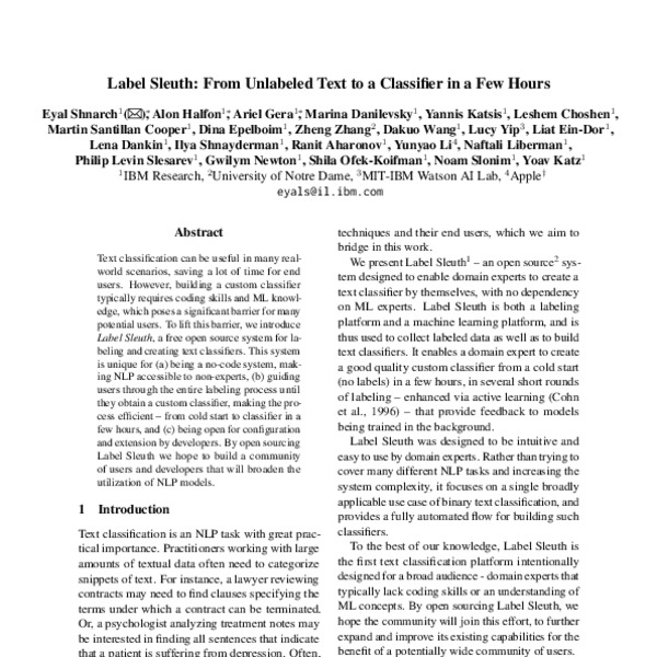 Label Sleuth: From Unlabeled Text to a Classifier in a Few Hours - ACL Anthology