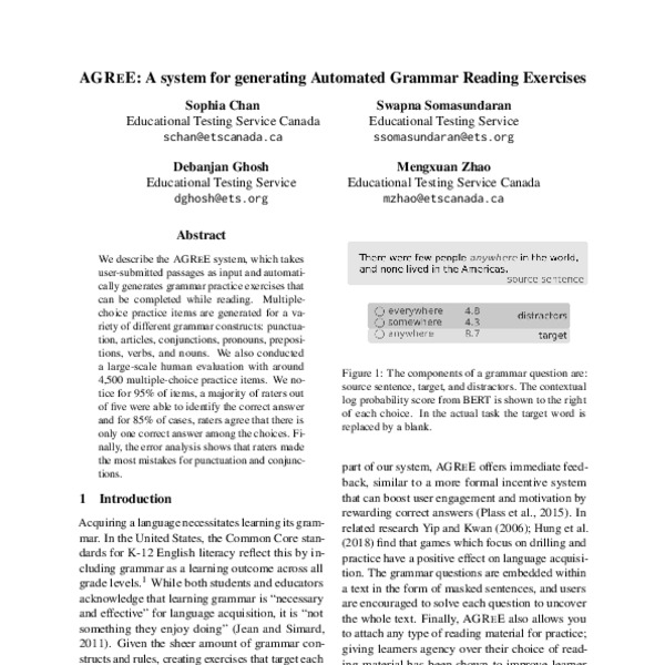 Agree A System For Generating Automated Grammar Reading Exercises
