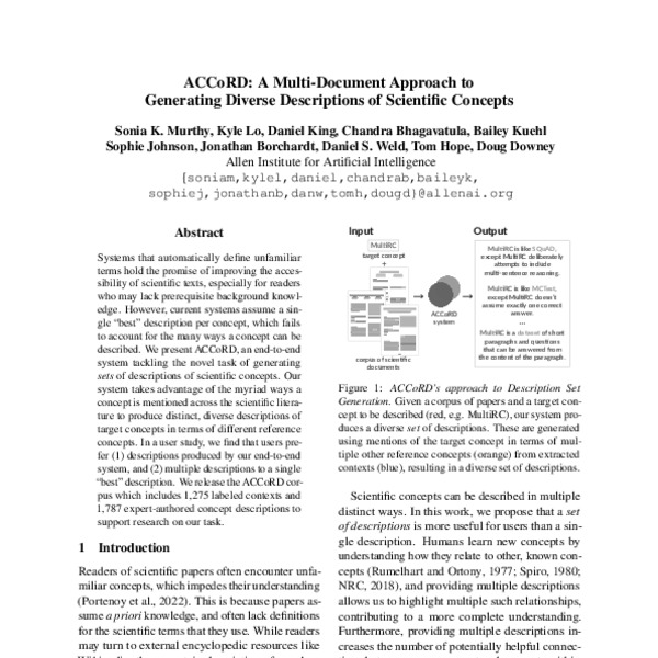 ACCoRD: A Multi-Document Approach to Generating Diverse Descriptions of Scientific Concepts ...