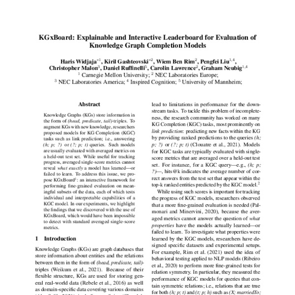 KGxBoard: Explainable and Interactive Leaderboard for Evaluation of Knowledge Graph Completion ...