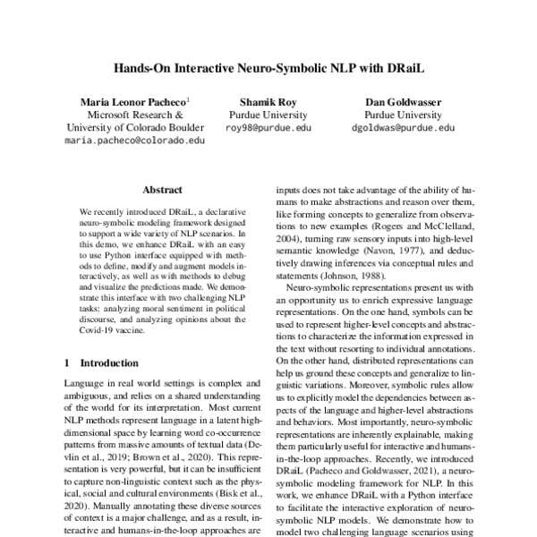 Hands-On Interactive Neuro-Symbolic NLP with DRaiL - ACL Anthology