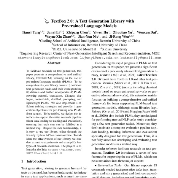 TextBox 2.0: A Text Generation Library with Pre-trained Language Models - ACL Anthology