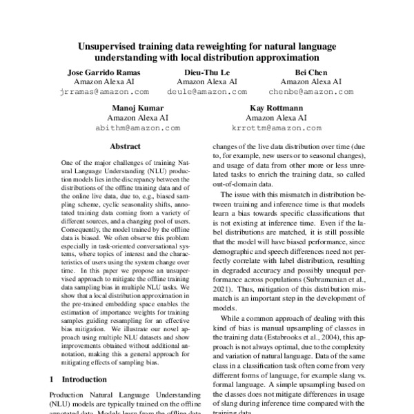 Unsupervised Training Data Re Weighting For Natural Language Understanding With Local