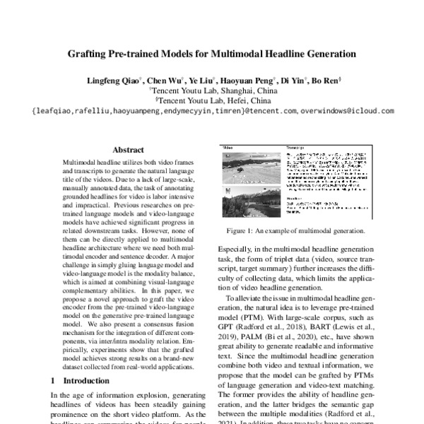 Grafting Pre-trained Models for Multimodal Headline Generation - ACL ...