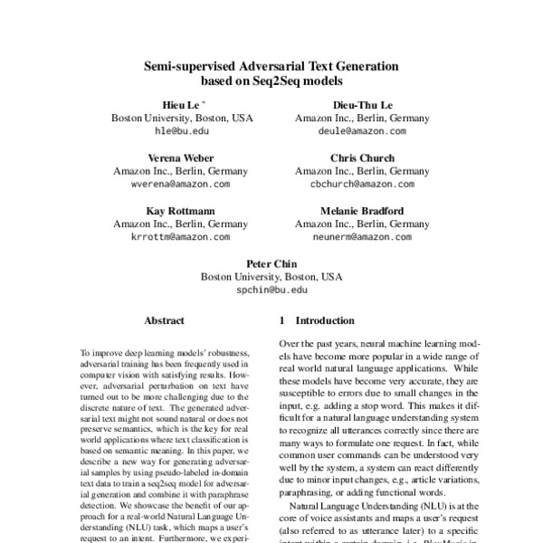 Semi Supervised Adversarial Text Generation Based On Seq2seq Models 9076