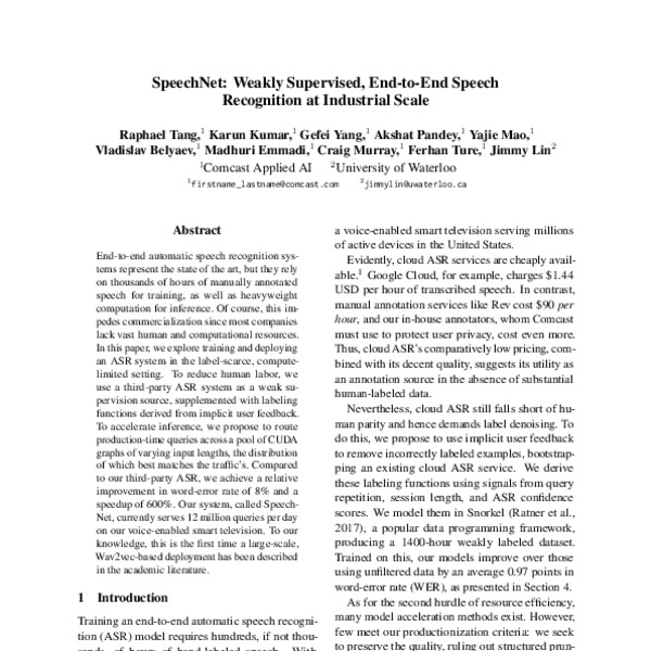 SpeechNet: Weakly Supervised, End-to-End Speech Recognition at Industrial Scale - ACL Anthology