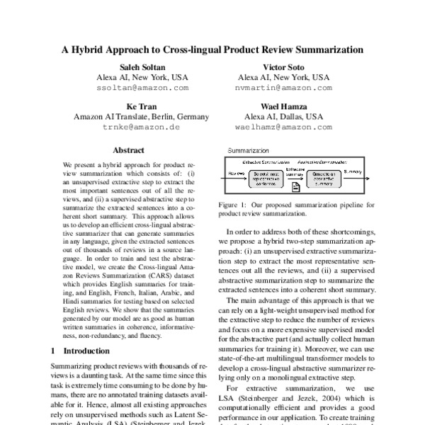 A Hybrid Approach to Cross-lingual Product Review Summarization - ACL Anthology