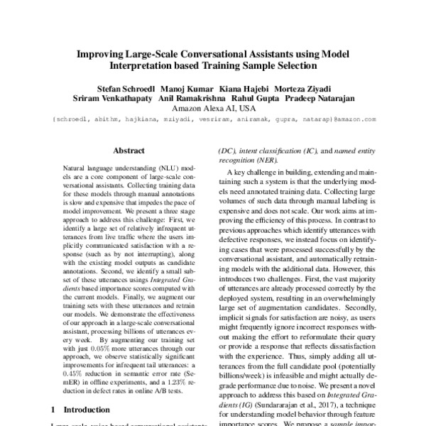 Improving Large-Scale Conversational Assistants using Model Interpretation based Training Sample ...