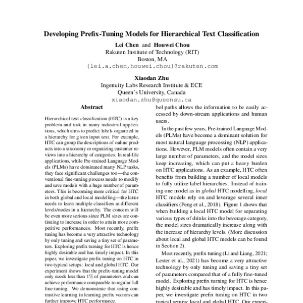 Developing Prefix-Tuning Models for Hierarchical Text Classification - ACL Anthology