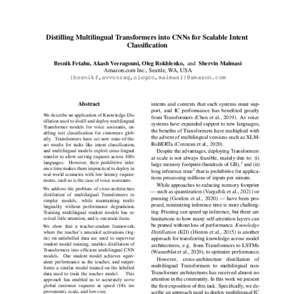 Distilling Multilingual Transformers into CNNs for Scalable Intent Classification - ACL Anthology