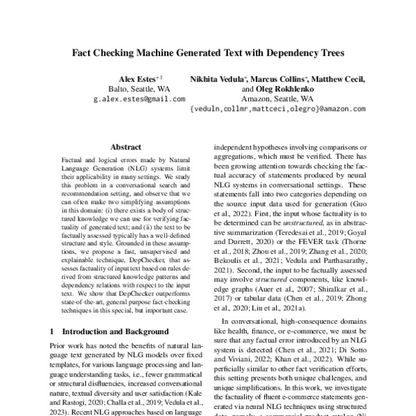 Fact Checking Machine Generated Text With Dependency Trees Acl Anthology
