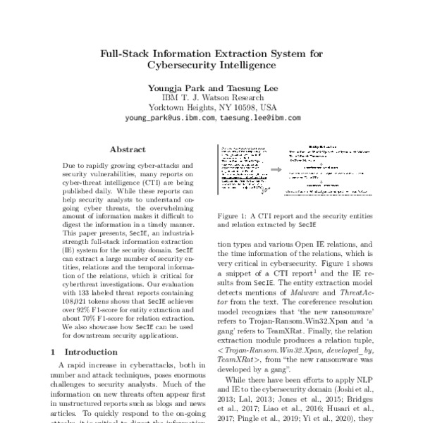 Full-Stack Information Extraction System for Cybersecurity Intelligence ...