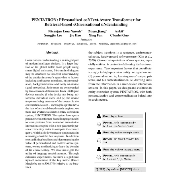 PENTATRON: PErsonalized coNText-Aware Transformer for Retrieval-based ...
