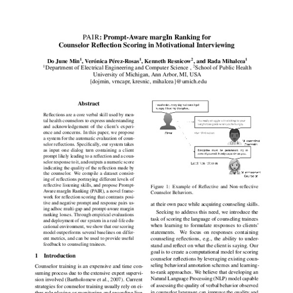 PAIR: Prompt-Aware margIn Ranking for Counselor Reflection Scoring in ...