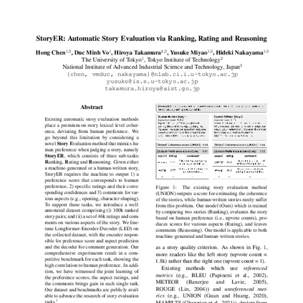 StoryER: Automatic Story Evaluation via Ranking, Rating and Reasoning - ACL Anthology