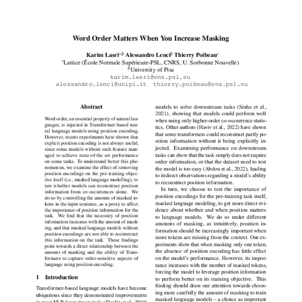 Word Order Matters When You Increase Masking - ACL Anthology
