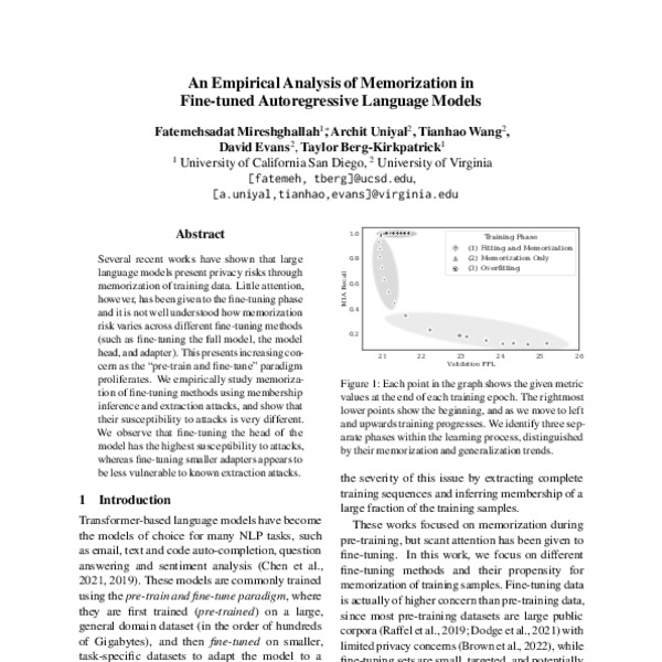 An Empirical Analysis of Memorization in Fine-tuned Autoregressive Language Models - ACL Anthology