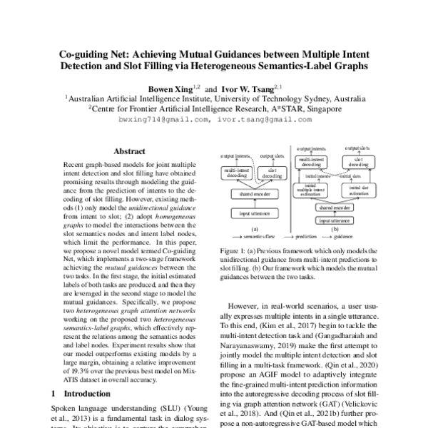 Co-guiding Net: Achieving Mutual Guidances between Multiple Intent Detection and Slot Filling ...