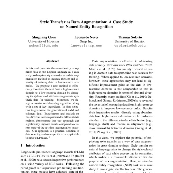 Style Transfer as Data Augmentation: A Case Study on Named Entity Recognition - ACL Anthology