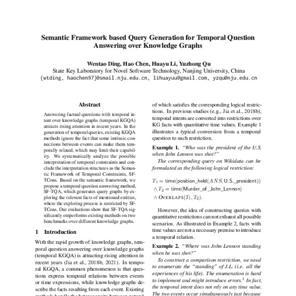 Semantic Framework Based Query Generation For Temporal Question Answering Over Knowledge Graphs 8320