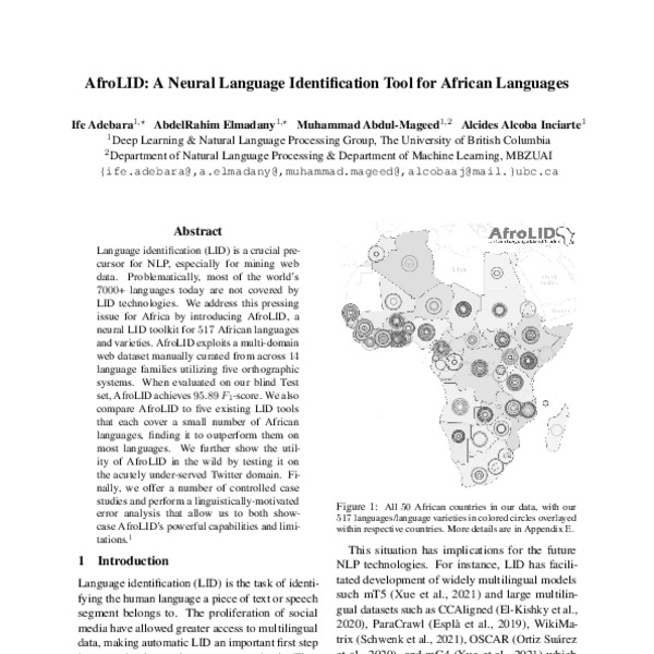 AfroLID: A Neural Language Identification Tool for African Languages ...