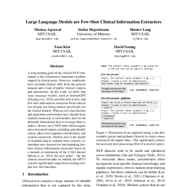Large language models are few-shot clinical information extractors - ACL Anthology