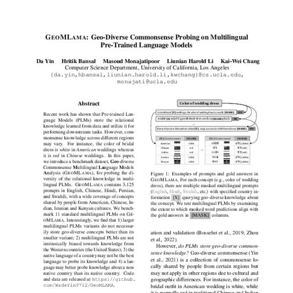 GeoMLAMA: Geo-Diverse Commonsense Probing on Multilingual Pre-Trained Language Models - ACL ...