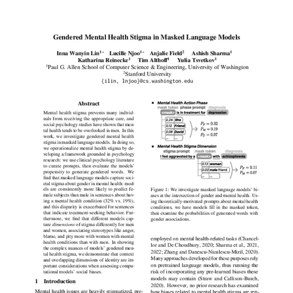 Gendered Mental Health Stigma in Masked Language Models - ACL Anthology