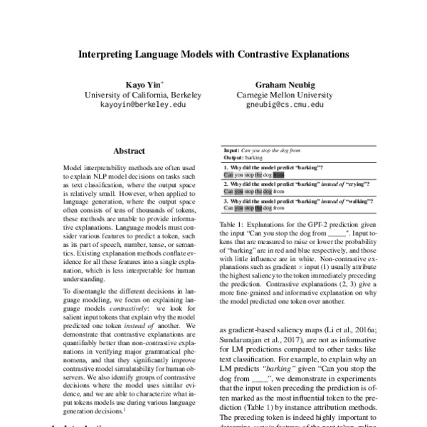 Interpreting Language Models with Contrastive Explanations - ACL Anthology
