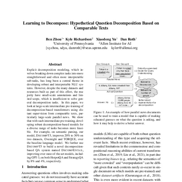 Learning to Decompose: Hypothetical Question Decomposition Based on Comparable Texts - ACL Anthology