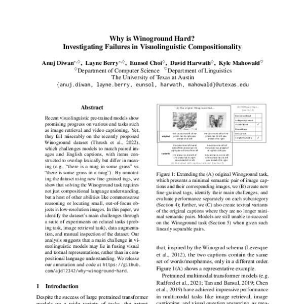 Why is Winoground Hard? Investigating Failures in Visuolinguistic Compositionality - ACL Anthology