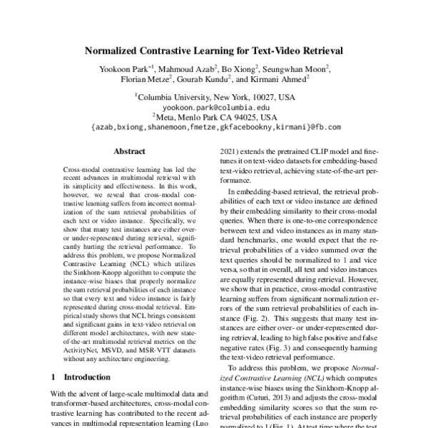 Normalized Contrastive Learning for Text-Video Retrieval - ACL Anthology