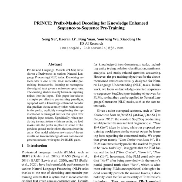 PRINCE: Prefix-Masked Decoding for Knowledge Enhanced Sequence-to-Sequence Pre-Training - ACL ...