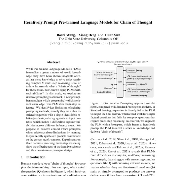 Iteratively Prompt Pre Trained Language Models For Chain Of Thought Acl Anthology