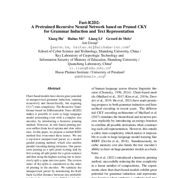 Fast-R2D2: A Pretrained Recursive Neural Network based on Pruned CKY for Grammar Induction and ...